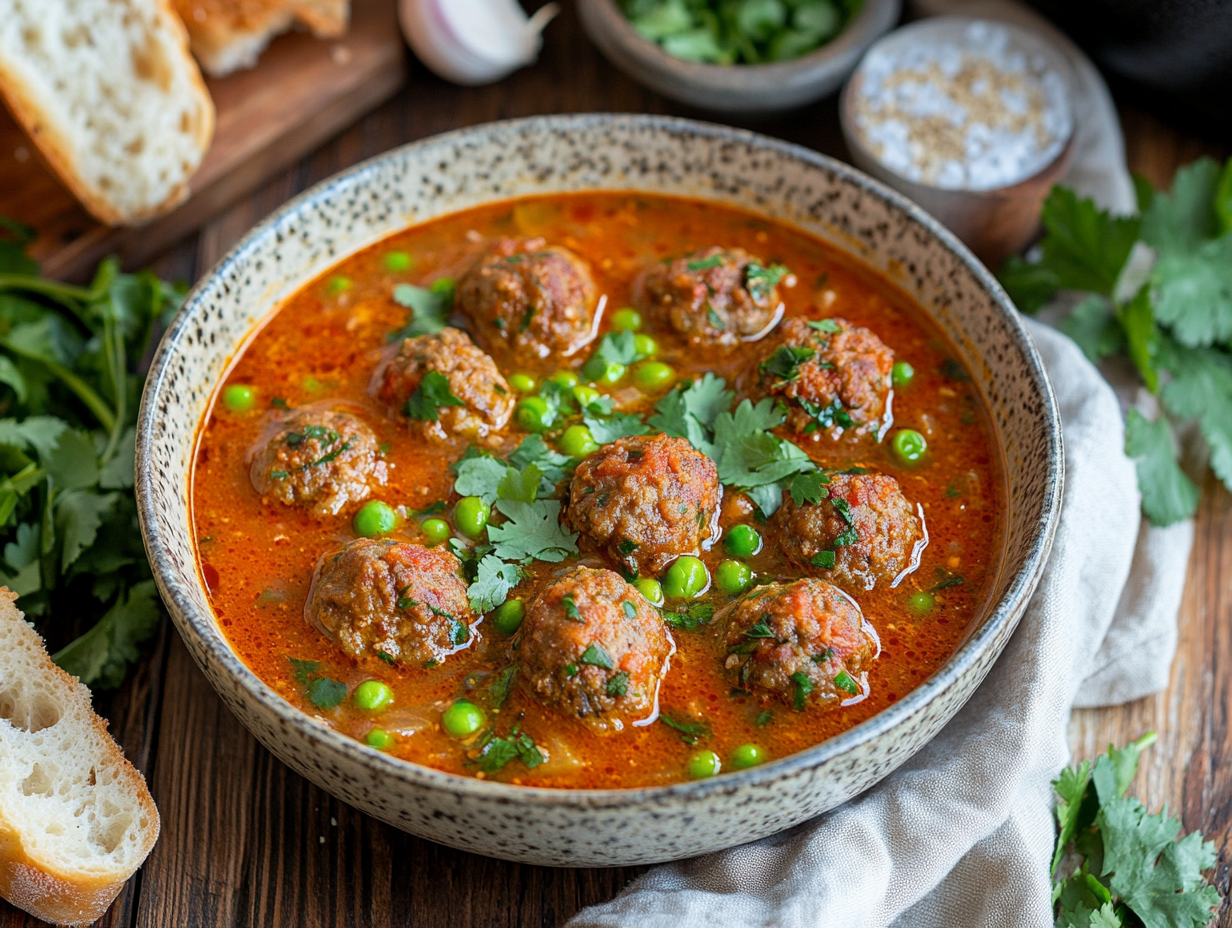 Spicy North African Lamb Meatball Soup with Harissa