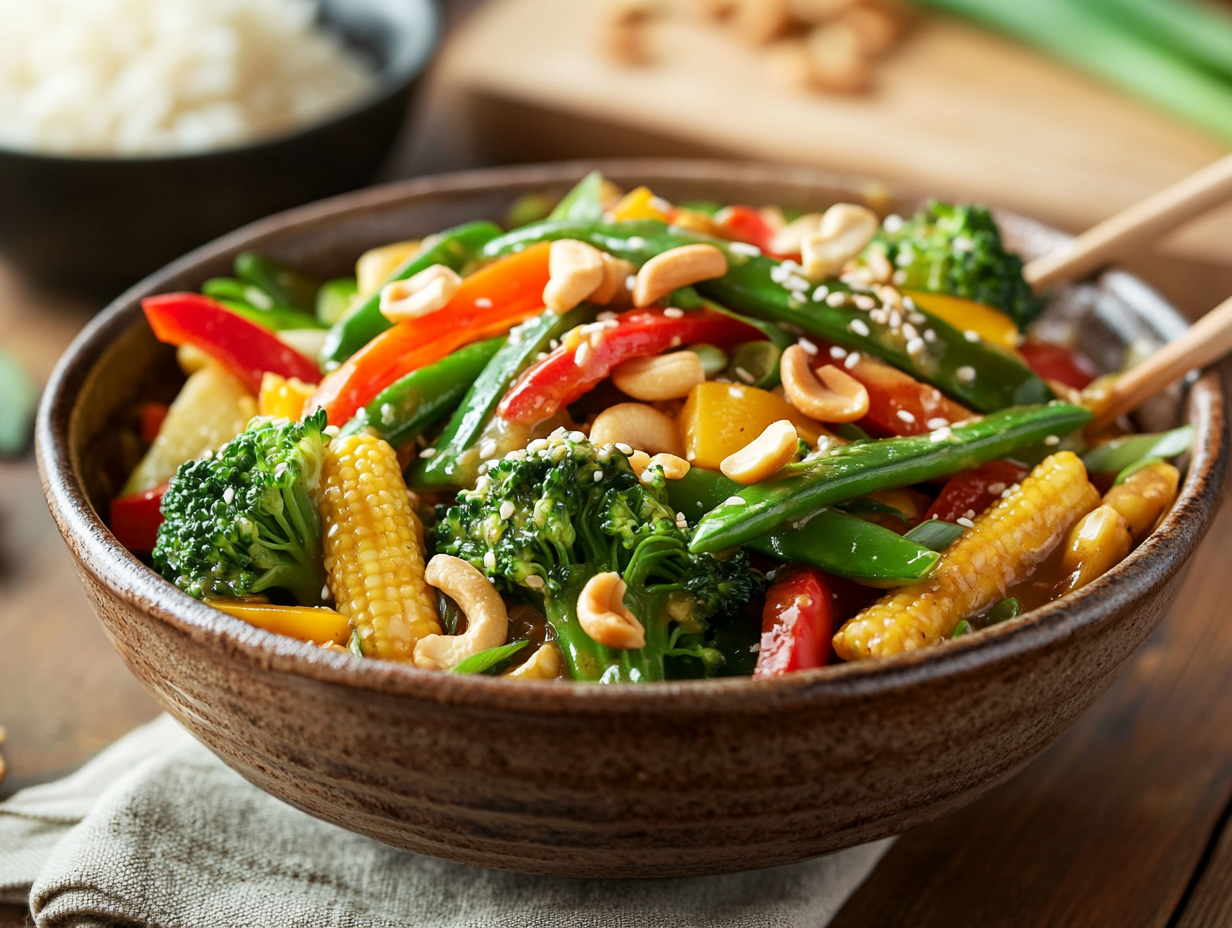 Quick and Tasty Veggie Stir-Fry with Homemade Peanut Sauce