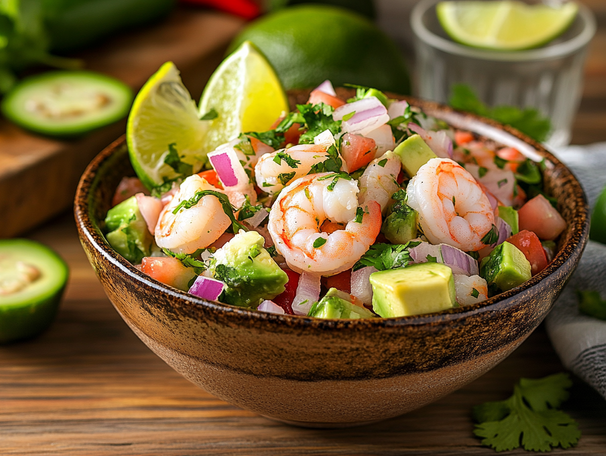 Zesty Ecuadorian Shrimp Ceviche Salad with Fresh Flavors