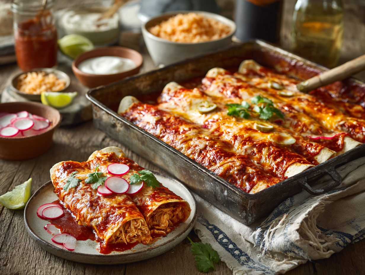 Quick Chicken Enchiladas Rojas