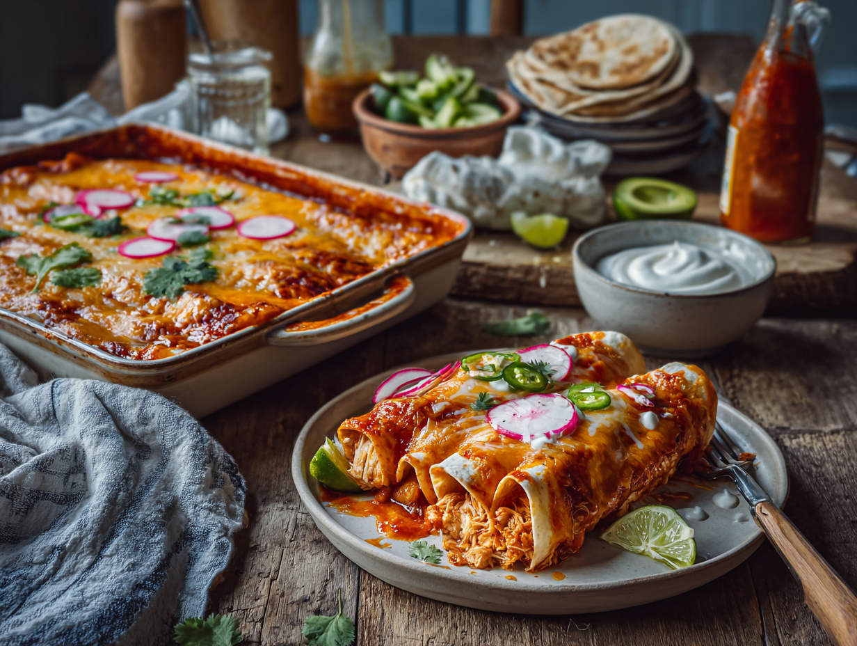 Quick Chicken Enchiladas Rojas